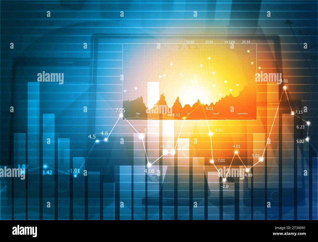Digital graph chart of stock market and exchange. 3d illustration Stock ...