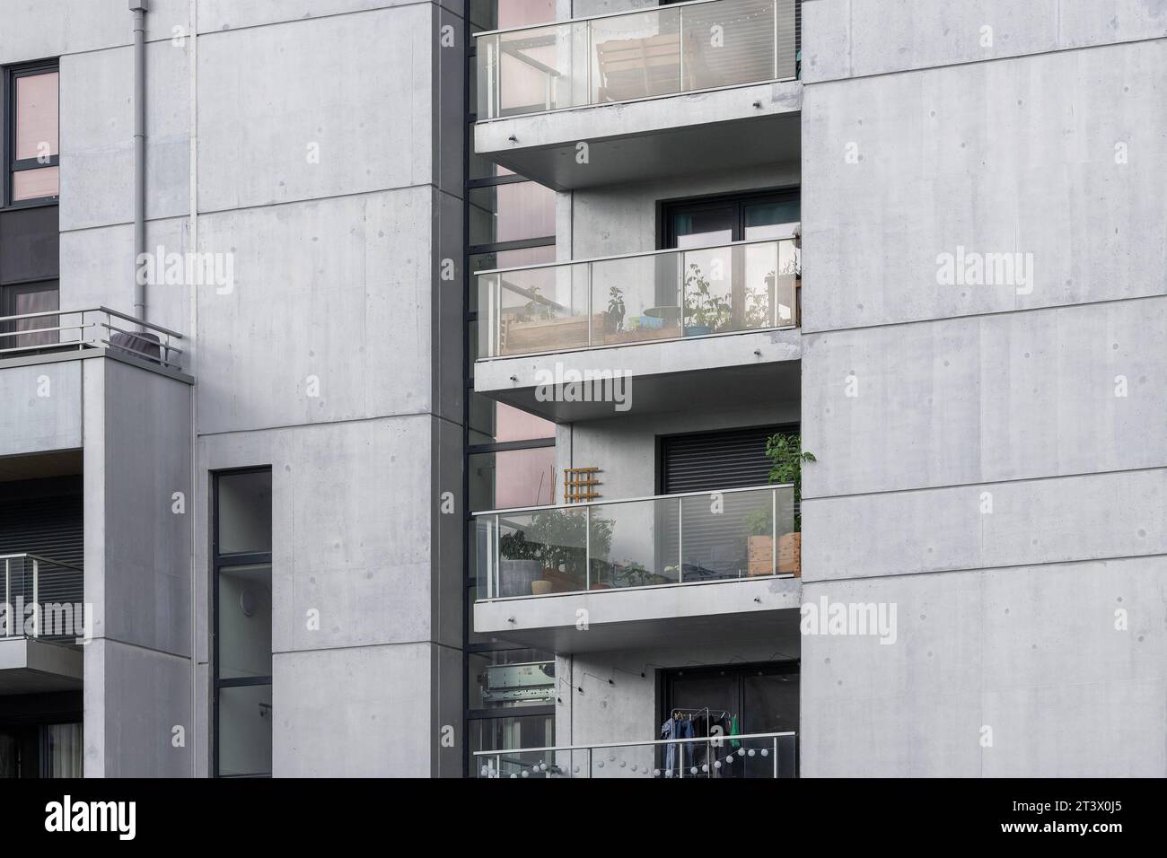 Le Havre, France - Focus on part of a modern concrete apartment ...