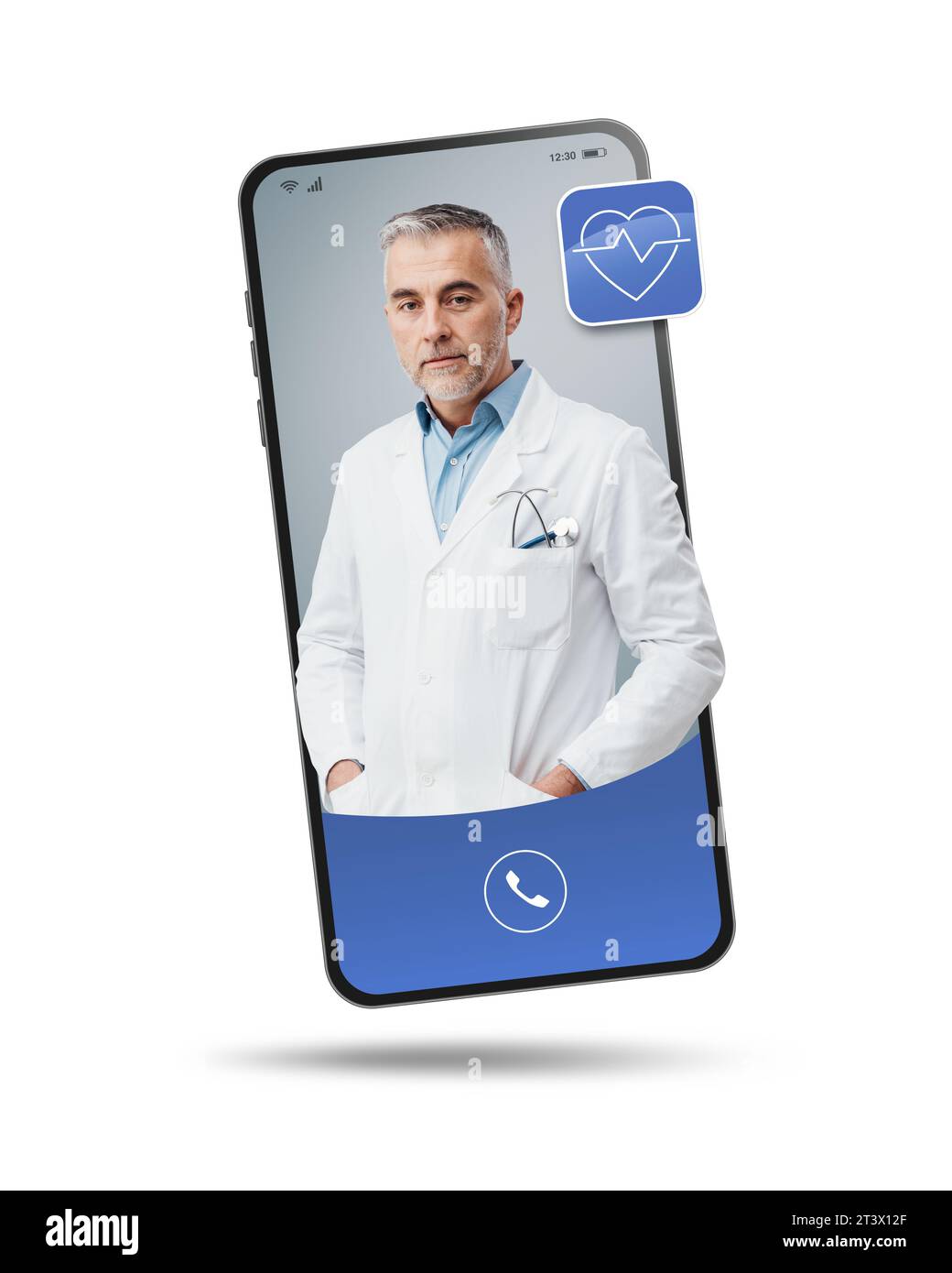Online doctor videocalling on smartphone screen, professional medical ...