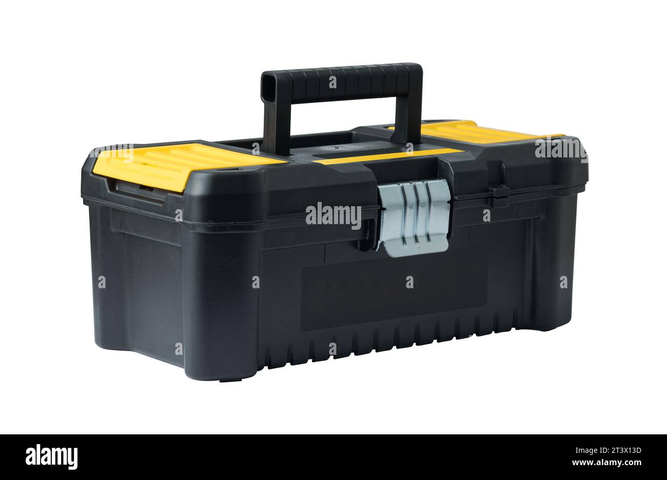 Black plastic tool box with lid closed isolated on white background ...