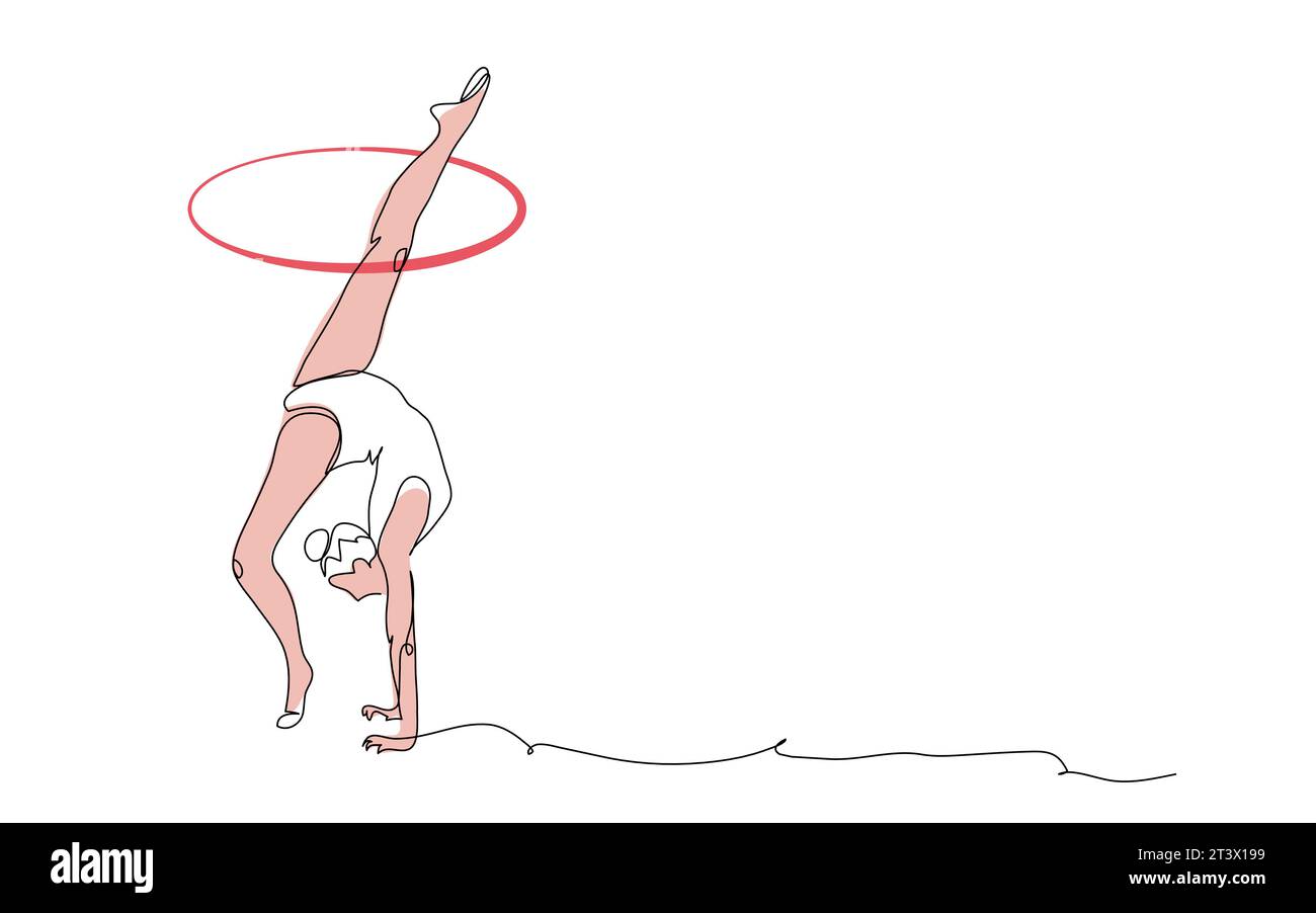 Rhythmic gymnastics. Woman with hoop. One continuous line art drawing ...