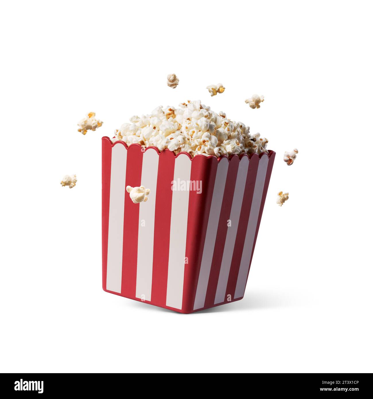 Popcorn flying in cardboard box isolated on white background Stock ...