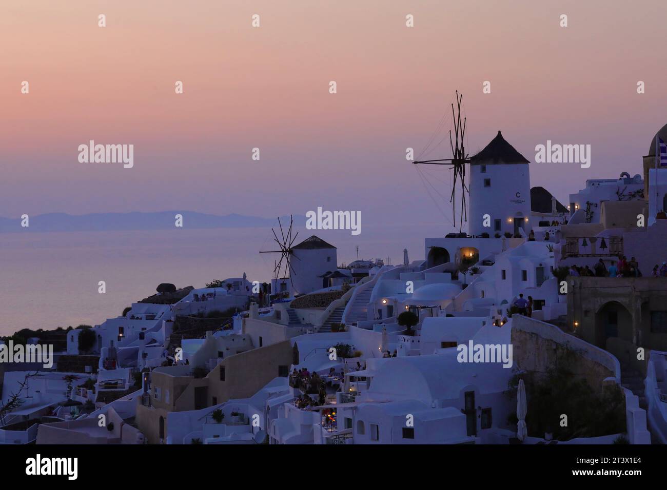 Windmills of Oia, at Sunset Stock Photo - Alamy