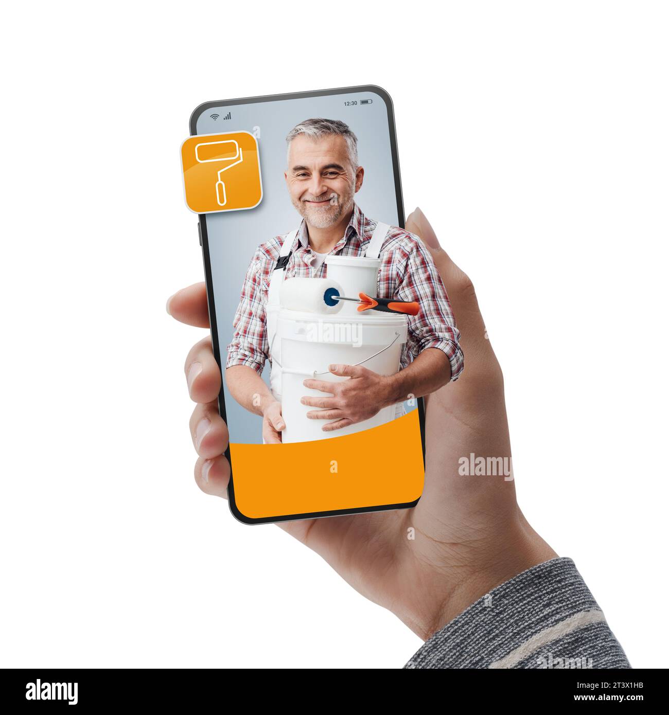 Professional painter on smartphone screen: hire professionals online ...