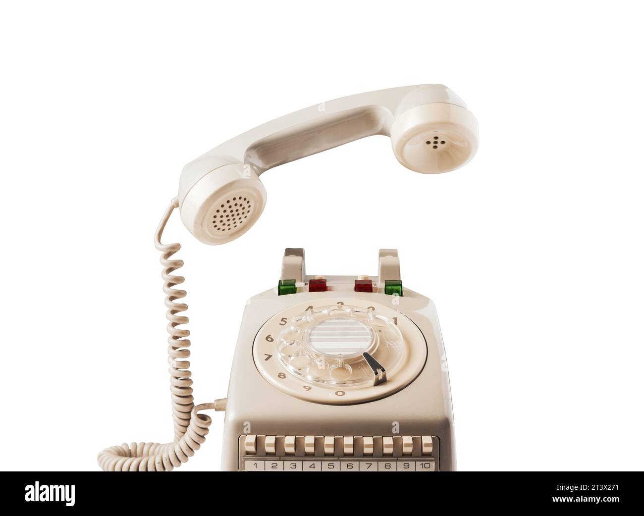 Picking up a call on a rotary dial telephone, communications concept ...