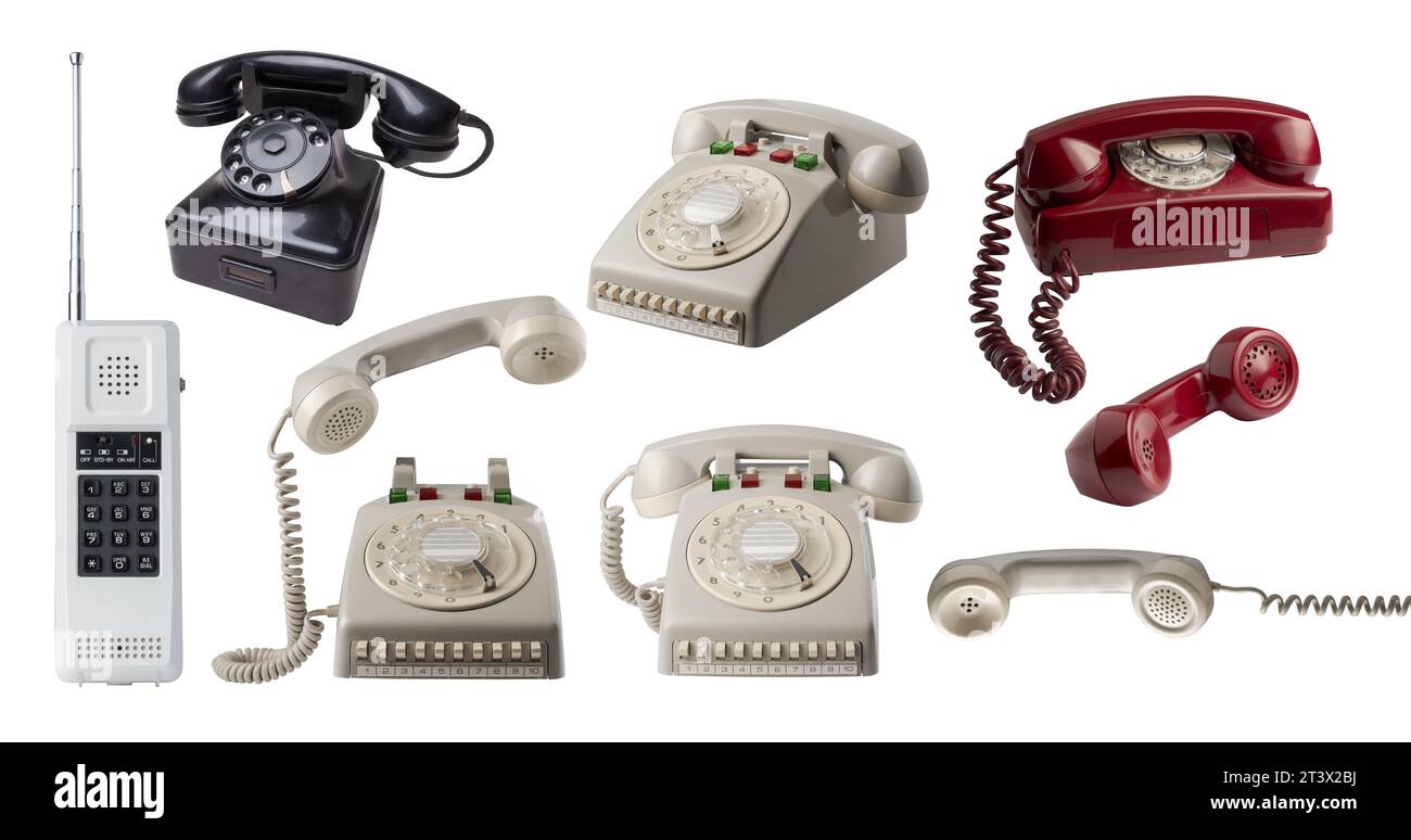 Collection of assorted vintage rotary dial telephones isolated Stock ...