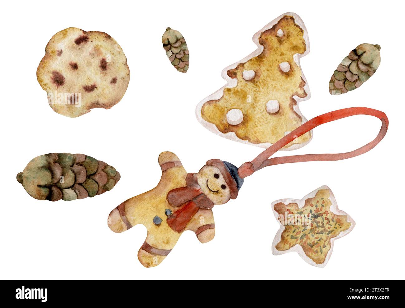 Hand drawn watercolor illustration. Homemade cookies, shortbread ...