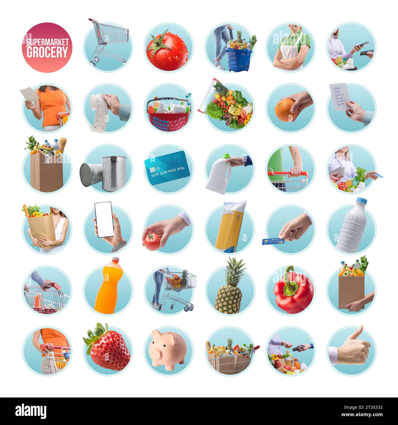 Grocery shopping, supermarket and retail icons set Stock Photo - Alamy