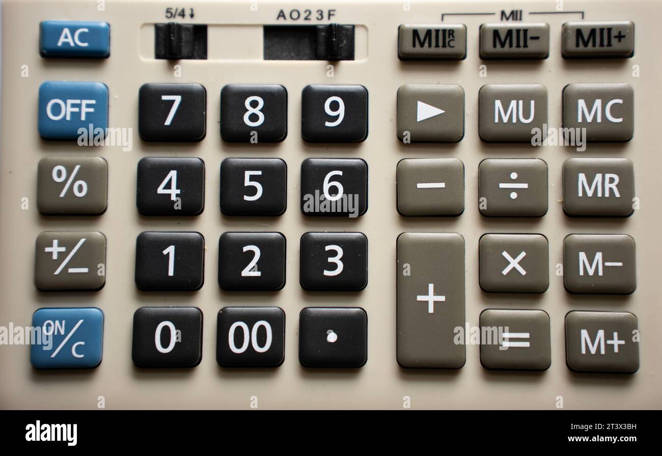 Digital calculator on a white background, top view, isolated (close up ...