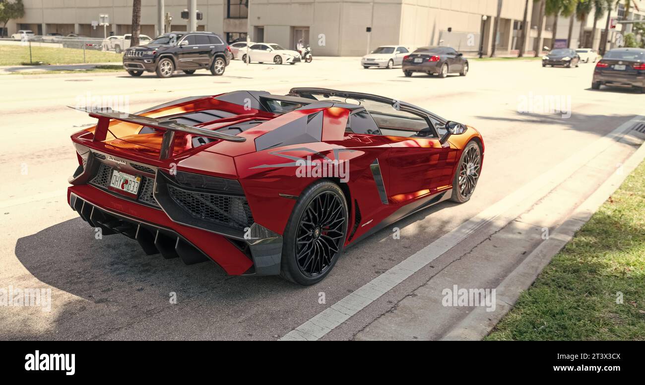 Miami Beach, Florida USA - April 15, 2021: red Lamborghini Aventador LP ...