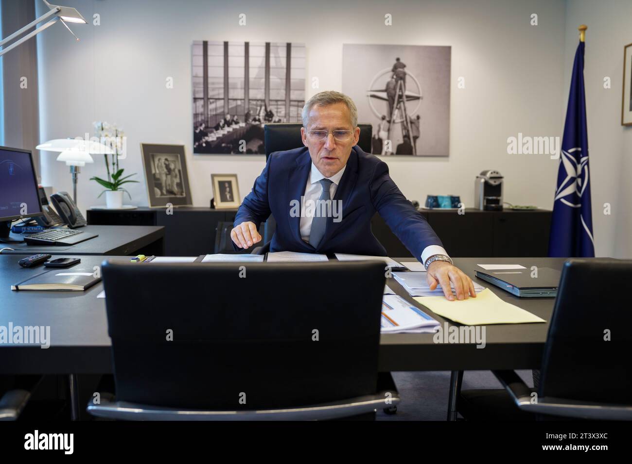Brussels, Belgium 20231026.Secretary General of NATO, Jens Stoltenberg ...