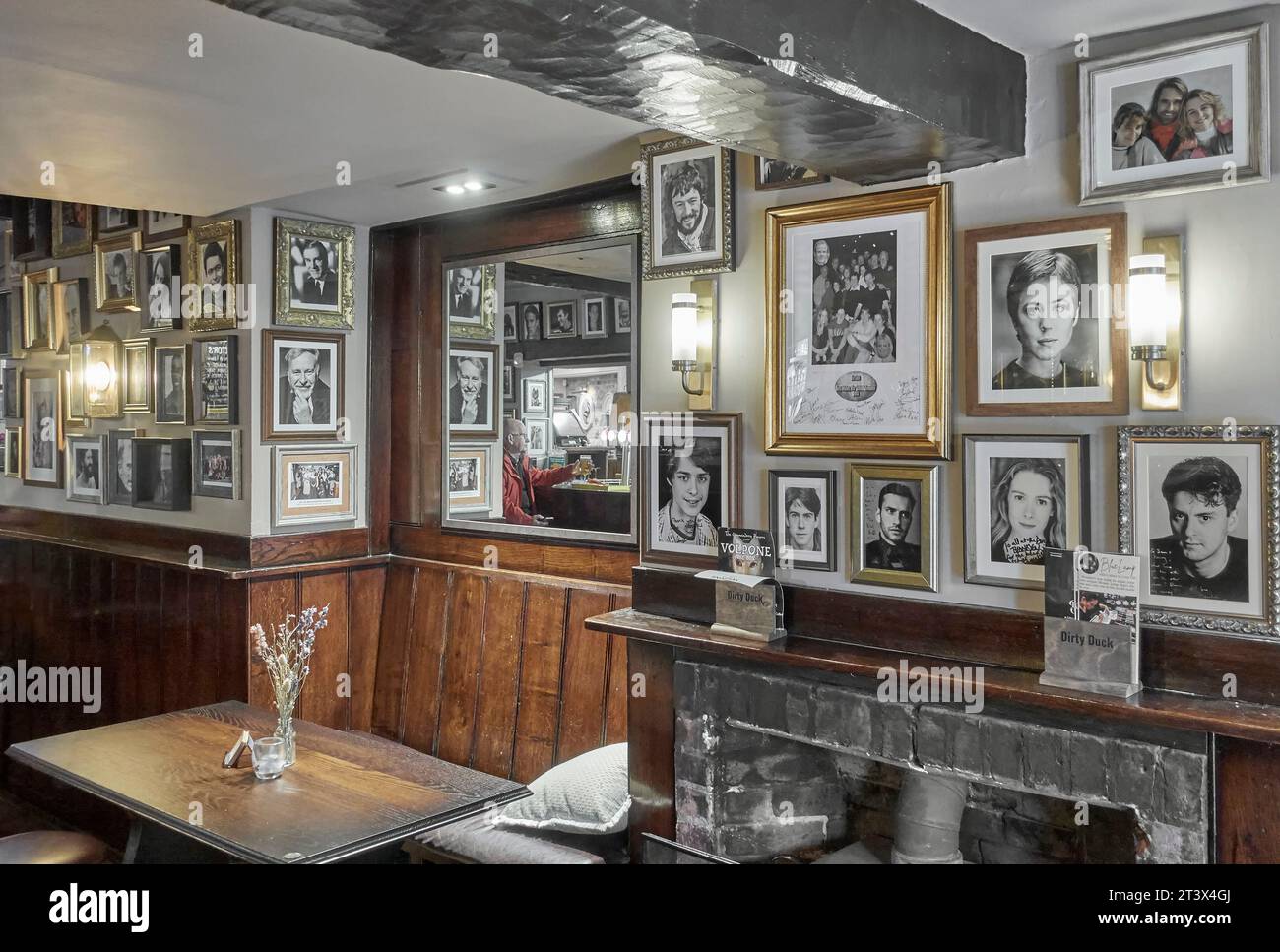 Dirty Duck pub interior, with photo gallery of Shakespeare actors ...
