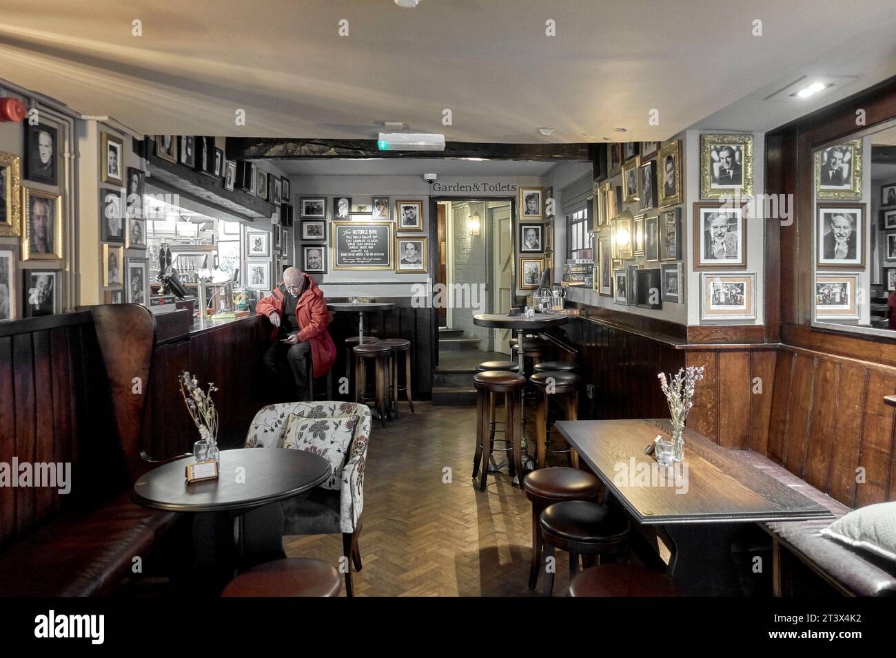 Dirty Duck pub interior, with photo gallery of Shakespeare actors ...
