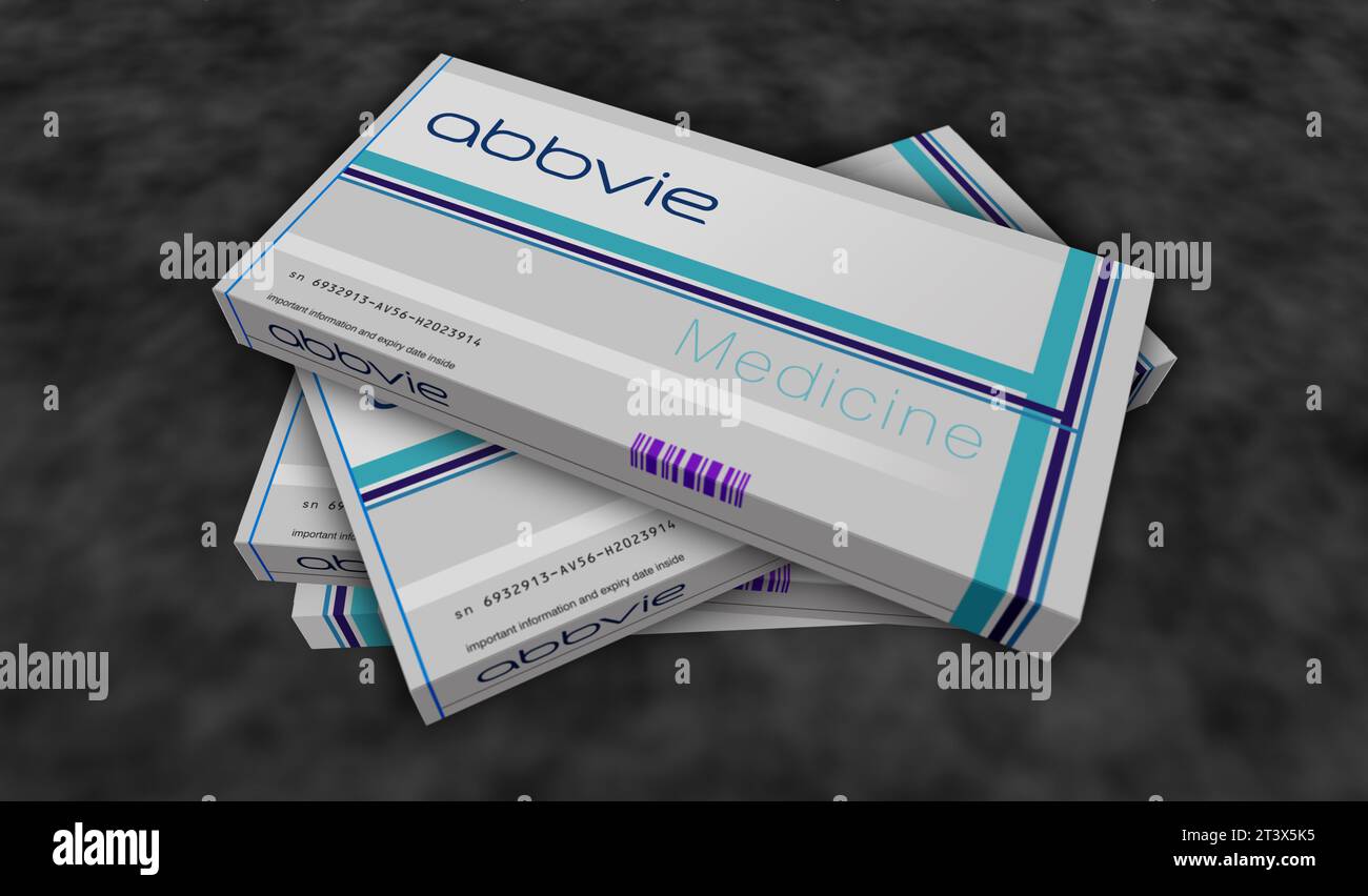 Poznan, Poland, October 25, 2023: Abbvie tablets box production line ...