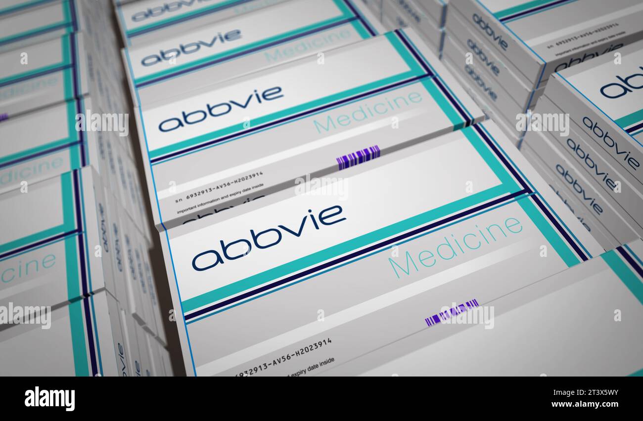 Poznan, Poland, October 25, 2023: Abbvie tablets box production line ...