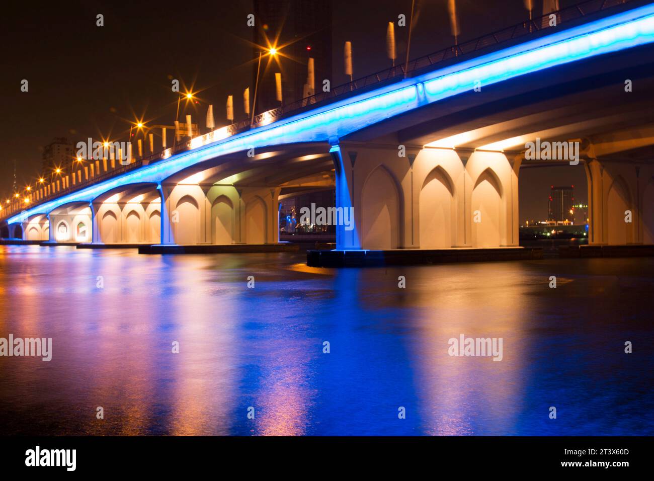 7th November 2014, Dubai, UAE. The illuminated Al Garhoud Bridge in ...