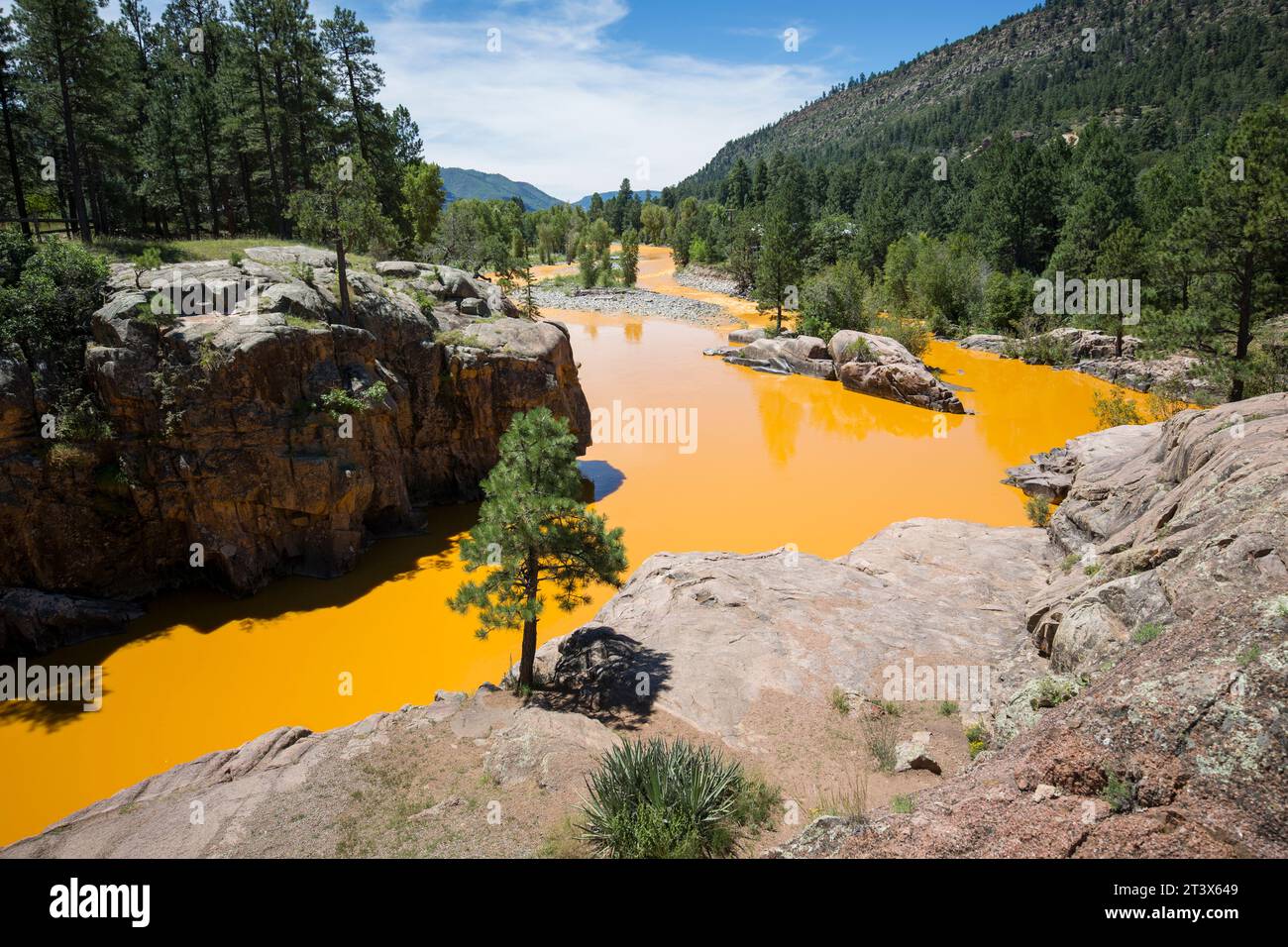 Orange Animas river from pollution in canyon, Durango, Colorado, USA ...