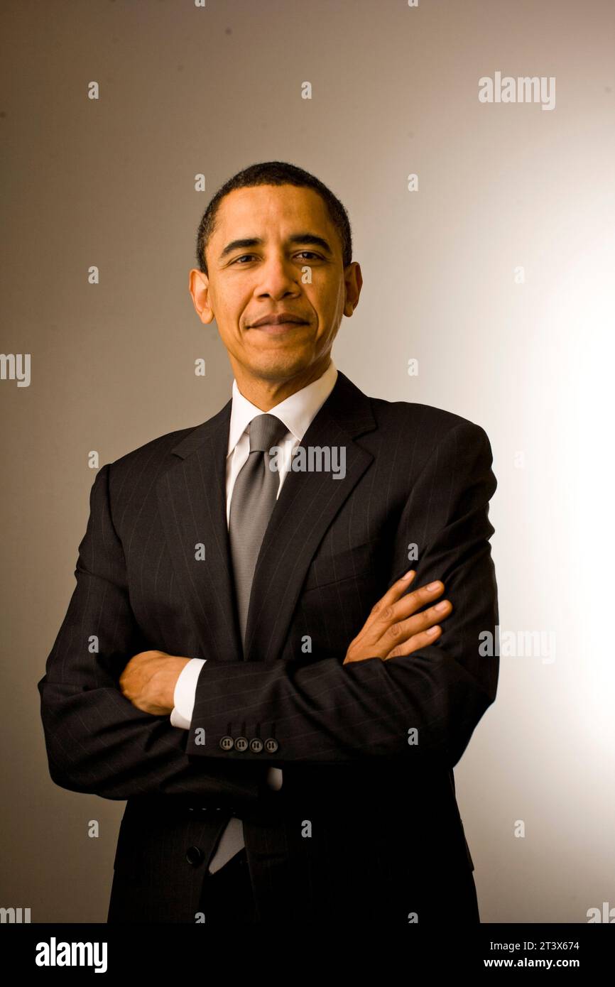 Barack Obama poses for a portrait, College Park, Maryland Stock Photo ...