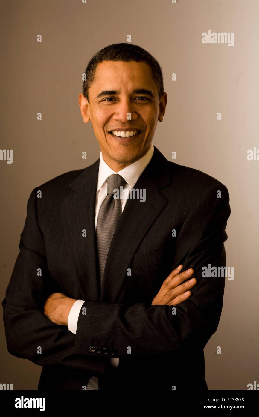 Barack Obama poses for a portrait, College Park, Maryland Stock Photo ...