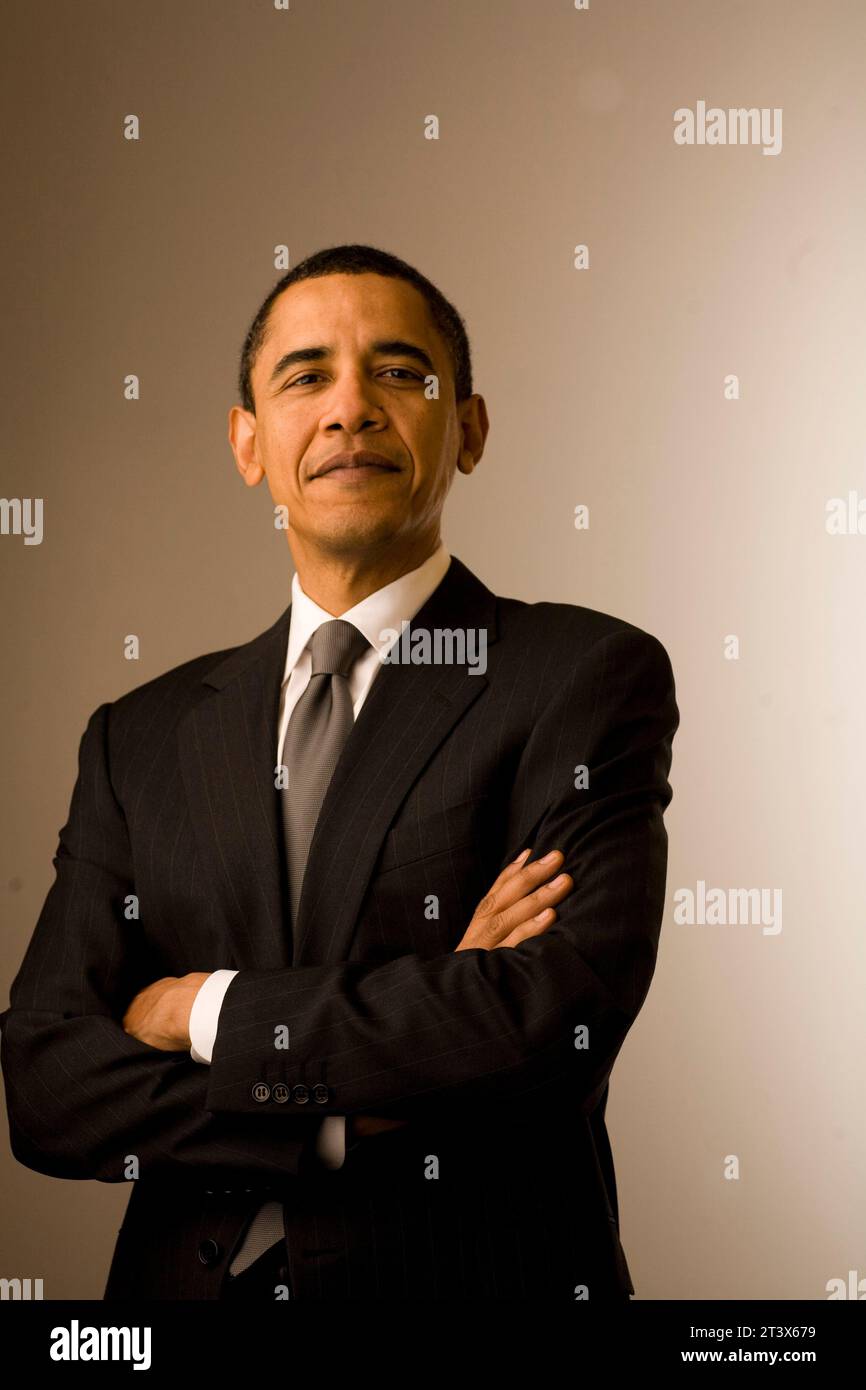 Barack Obama poses for a portrait, College Park, Maryland Stock Photo ...