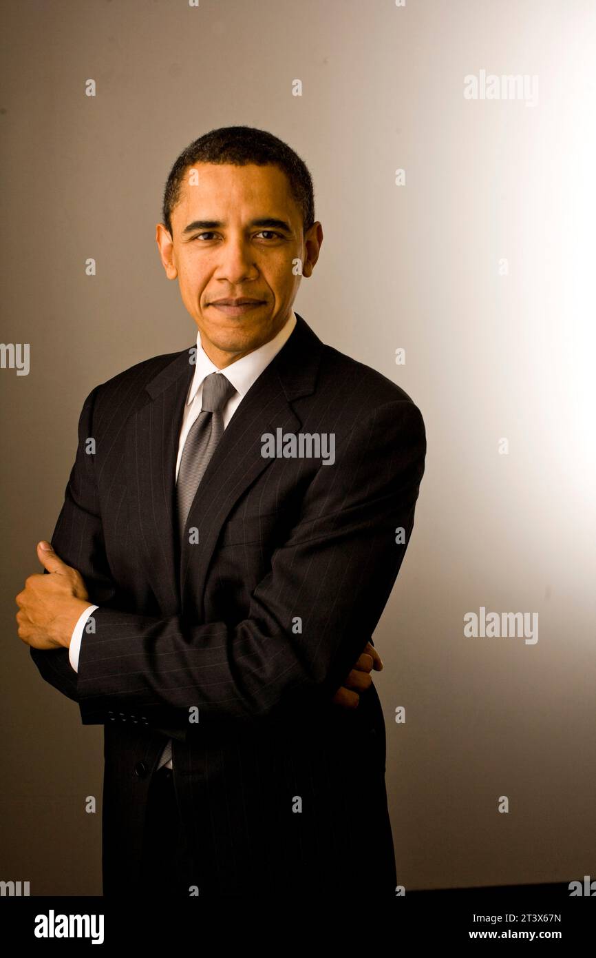 Barack Obama poses for a portrait, College Park, Maryland Stock Photo ...