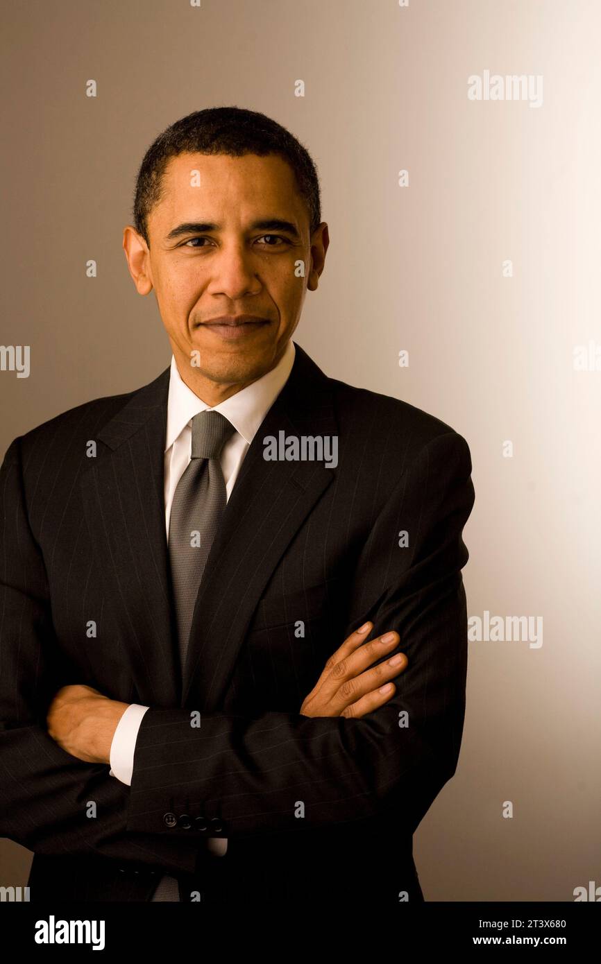 Barack Obama poses for a portrait, College Park, Maryland Stock Photo ...