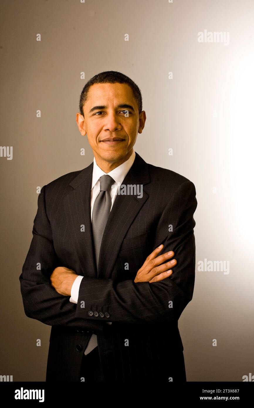 Barack Obama poses for a portrait, College Park, Maryland Stock Photo ...
