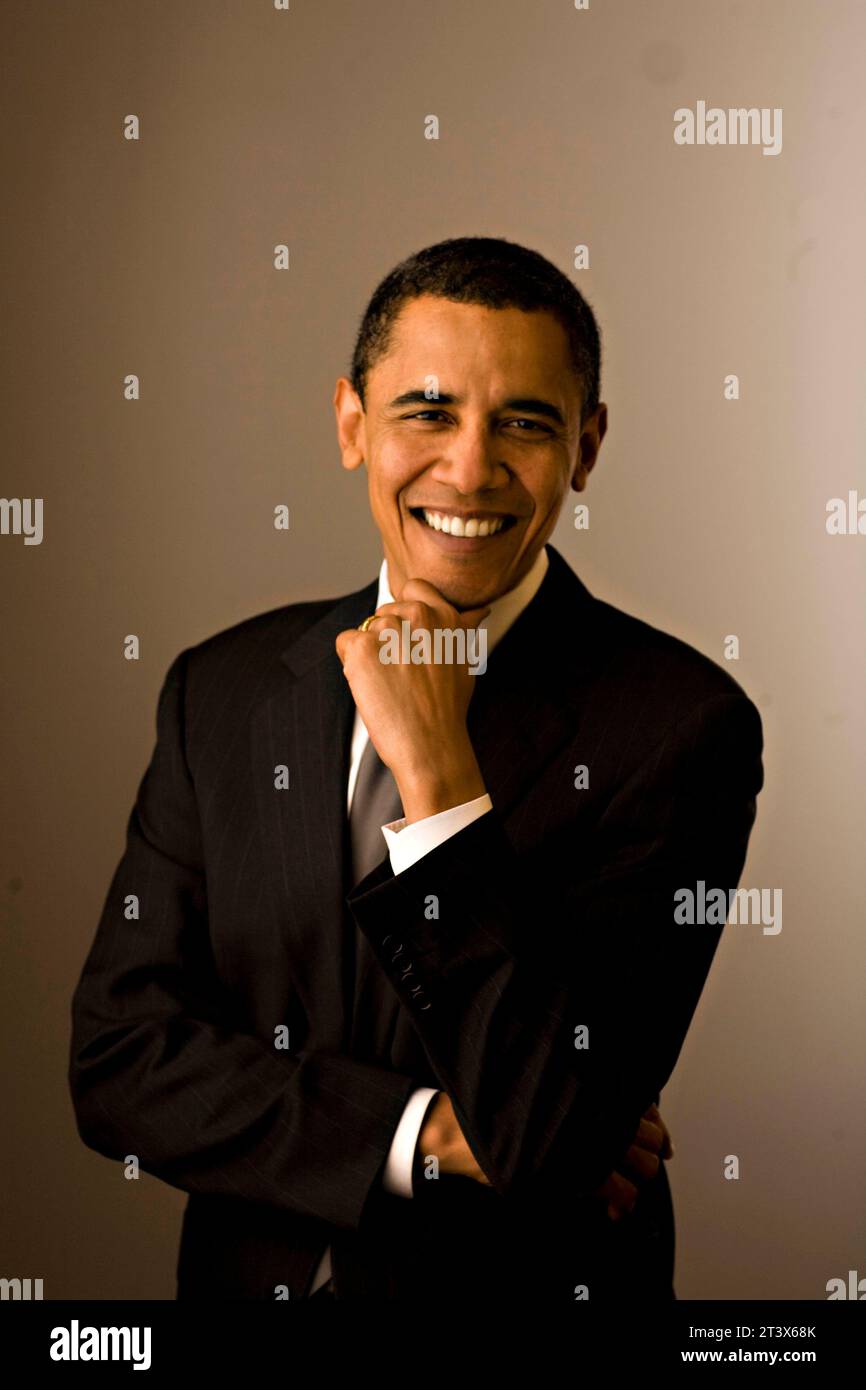 Barack Obama poses for a portrait, College Park, Maryland Stock Photo ...