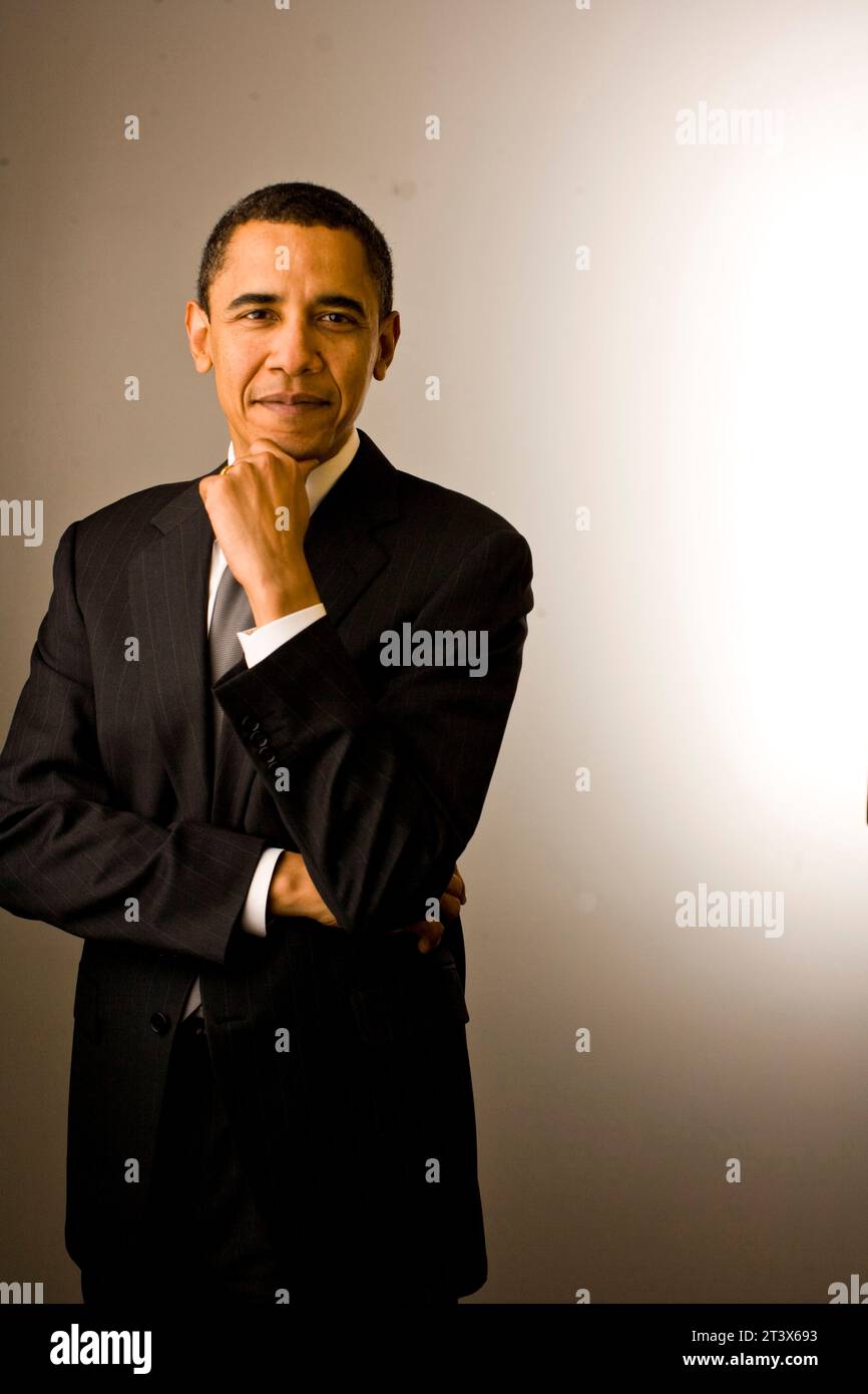 Barack Obama poses for a portrait, College Park, Maryland Stock Photo ...