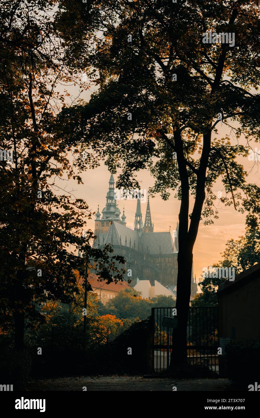 Gothic castle among autumn foliage in Prague Stock Photo - Alamy