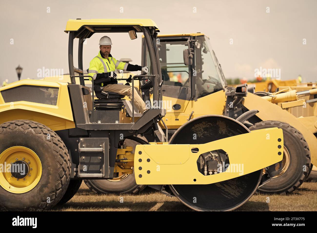 construction worker man used construction heavy machinery equipment on ...