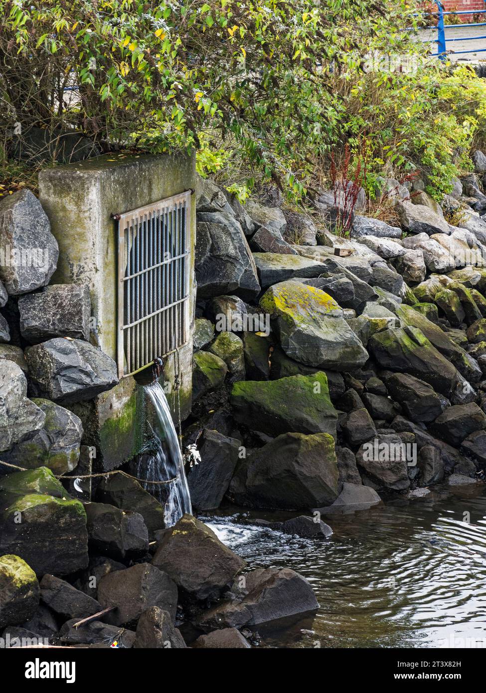 Overflow discharge point at Royal Quays marina, North Shields, UK where ...