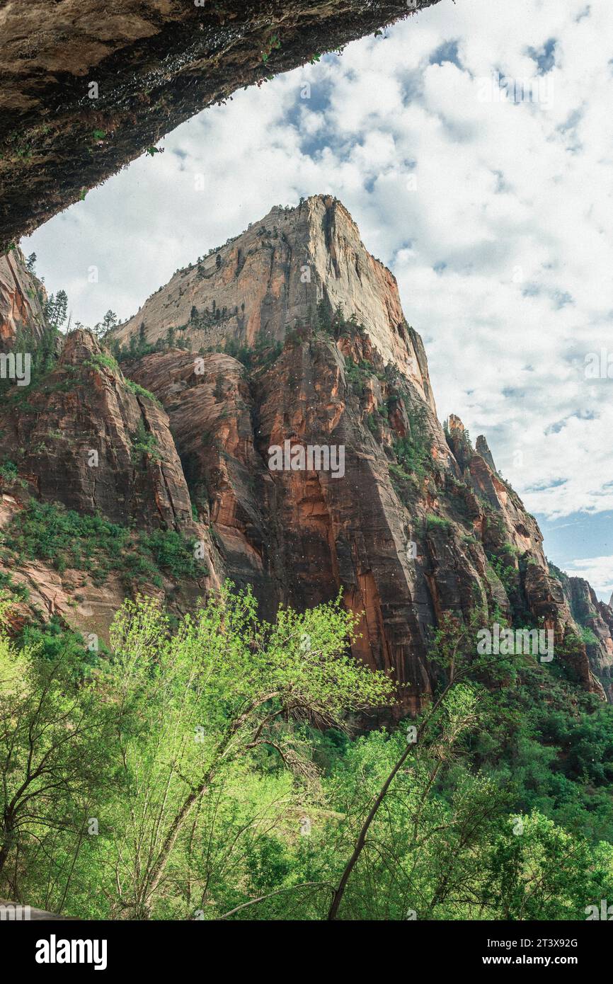View from inside Weeping Rock cave in Zion National Park, Utah Stock ...