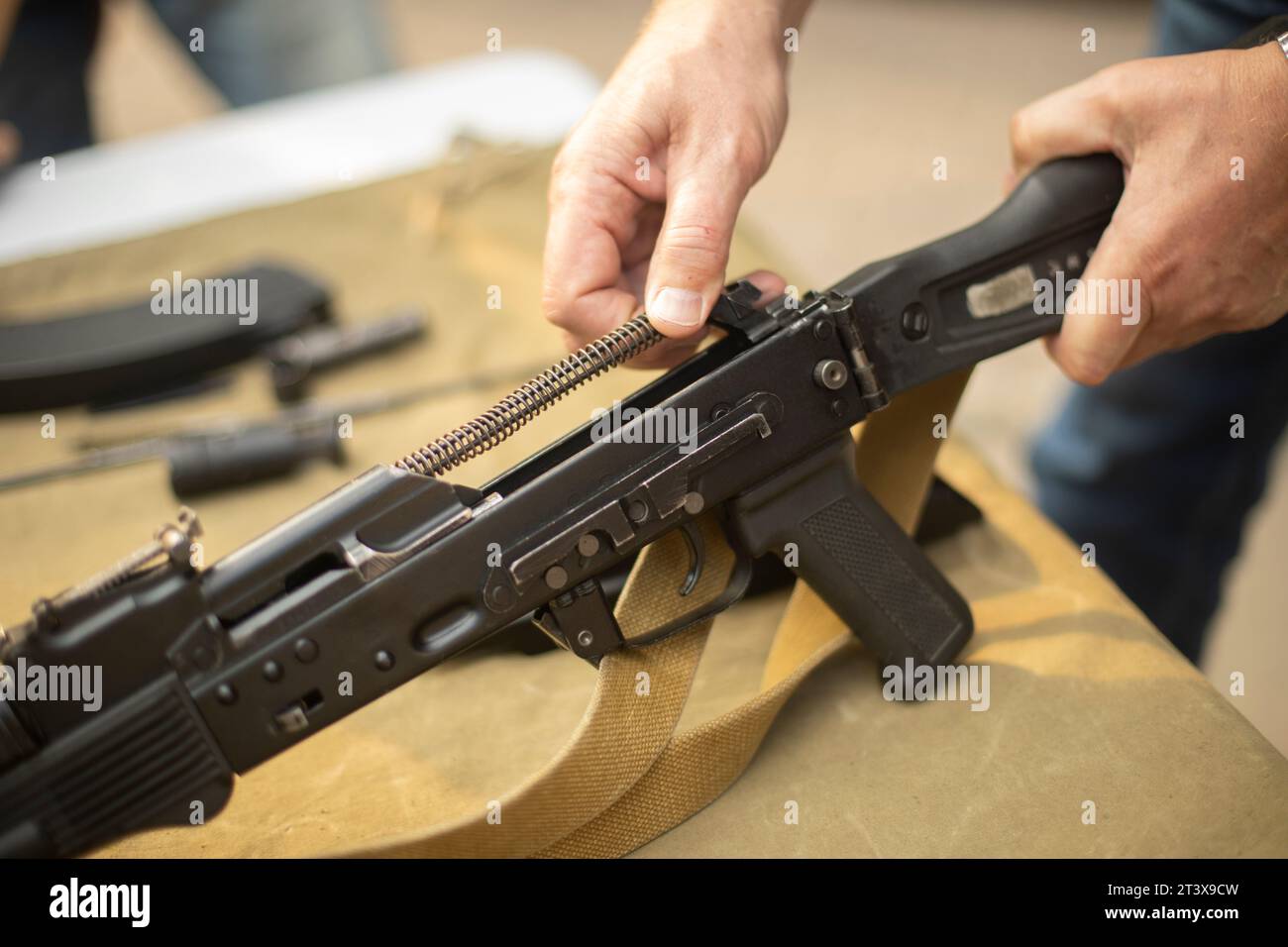Arms assembly. Military Training Camp. Shooting training Stock Photo ...