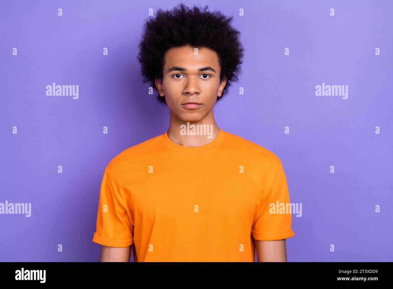 Portrait of focused concentrated young man calm face look camera ...