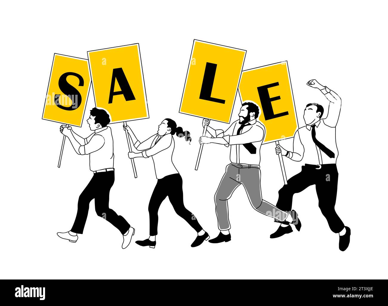 Business people walking and holding SALE placard Stock Vector Image ...
