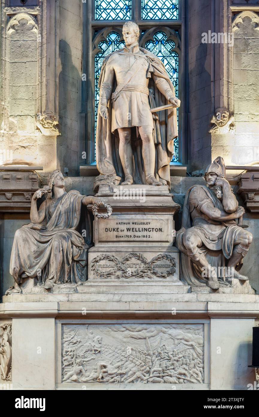 A marble statue of the Duke of Wellington in the Guildhall, London, UK ...