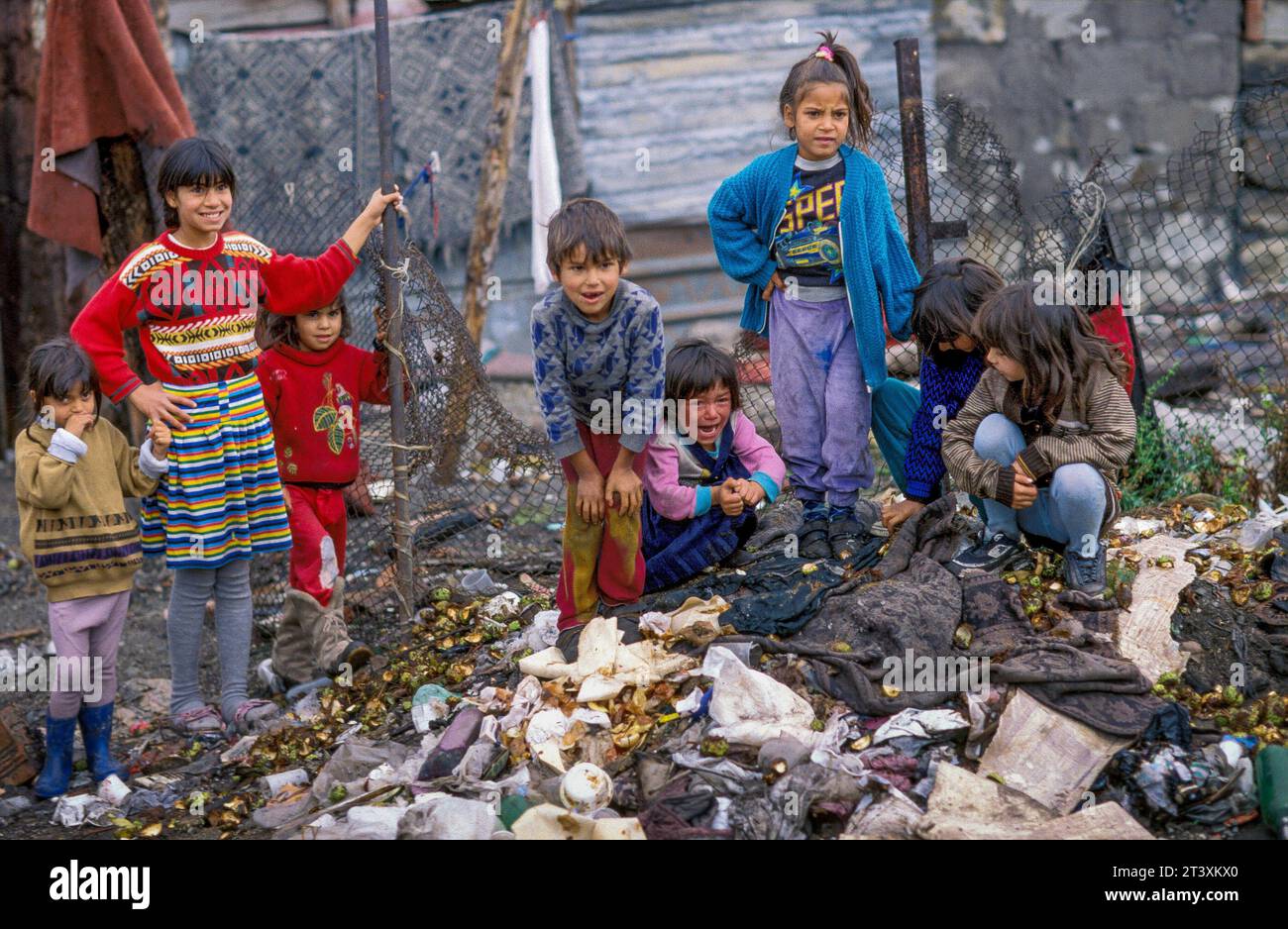 Bulgaria, Sofia. Roma children at a rubbish dump at the edge of their ...