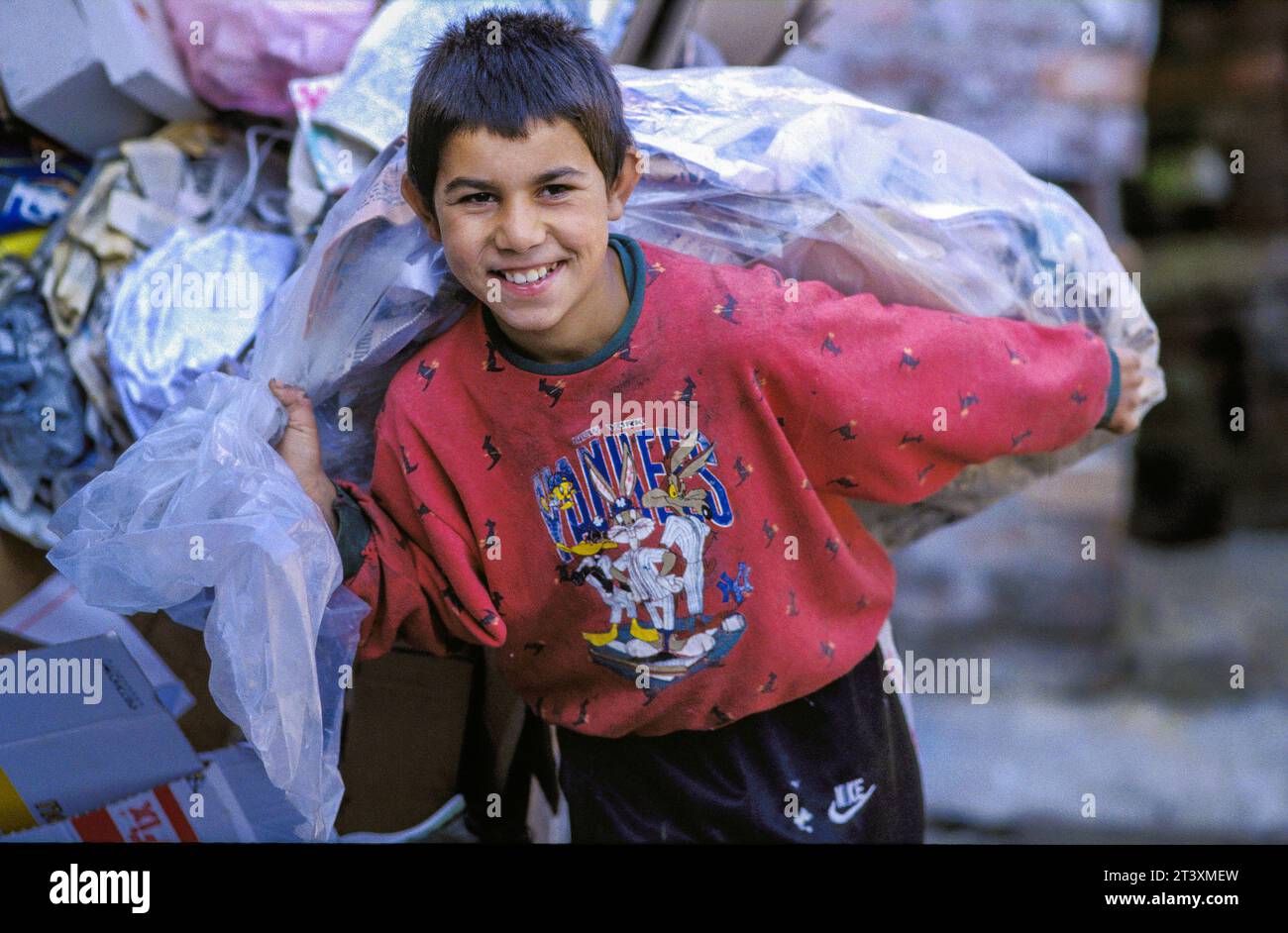 Bulgaria, children collect cardboard and paper at a garbage dump near ...