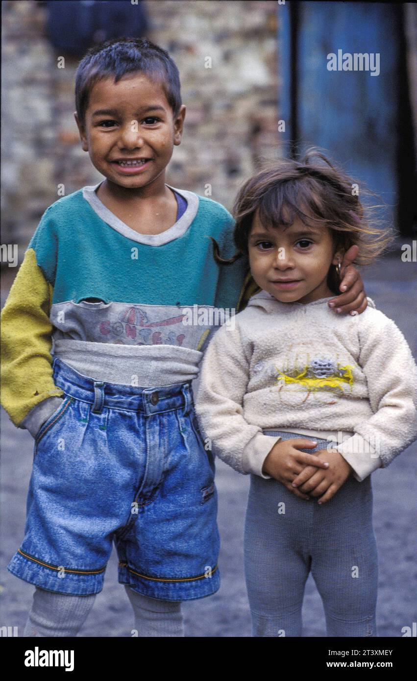 Bulgaria, brother and sister in a Roma slum of the city Plovdiv Stock ...