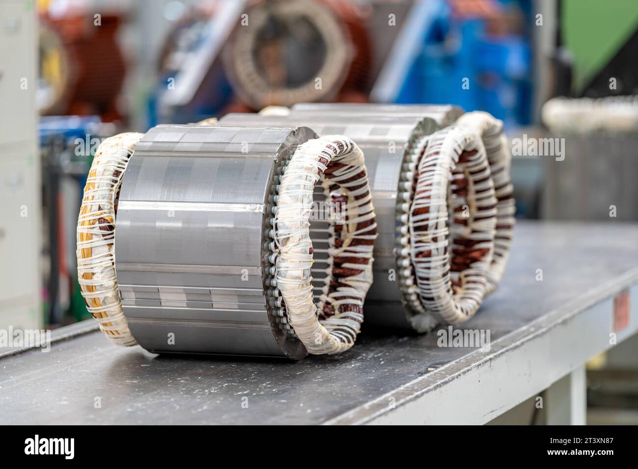 electromagnetic component of the engine on the production line in the ...