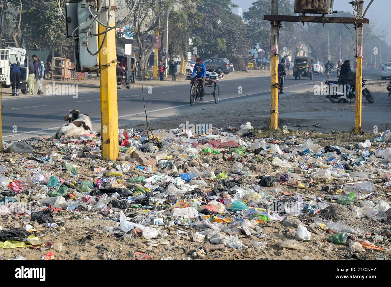 INDIA, Punjab, Kapurthala, plastic and organic waste along the road ...