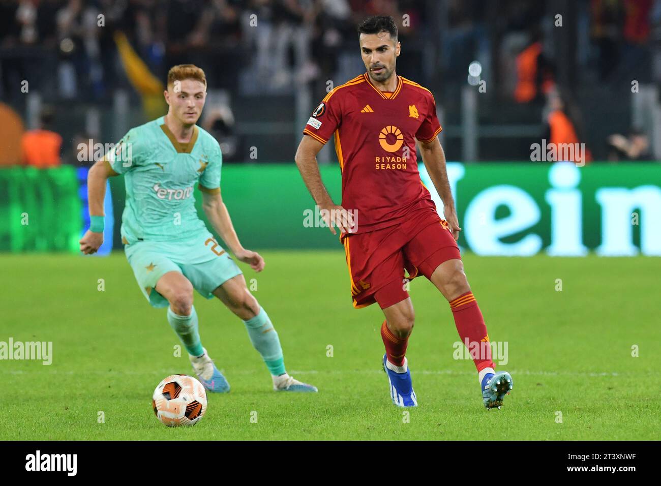 Roma, Lazio. 26th Oct, 2023. Andres Dumitrescu of Slavia Praga, Zeki ...