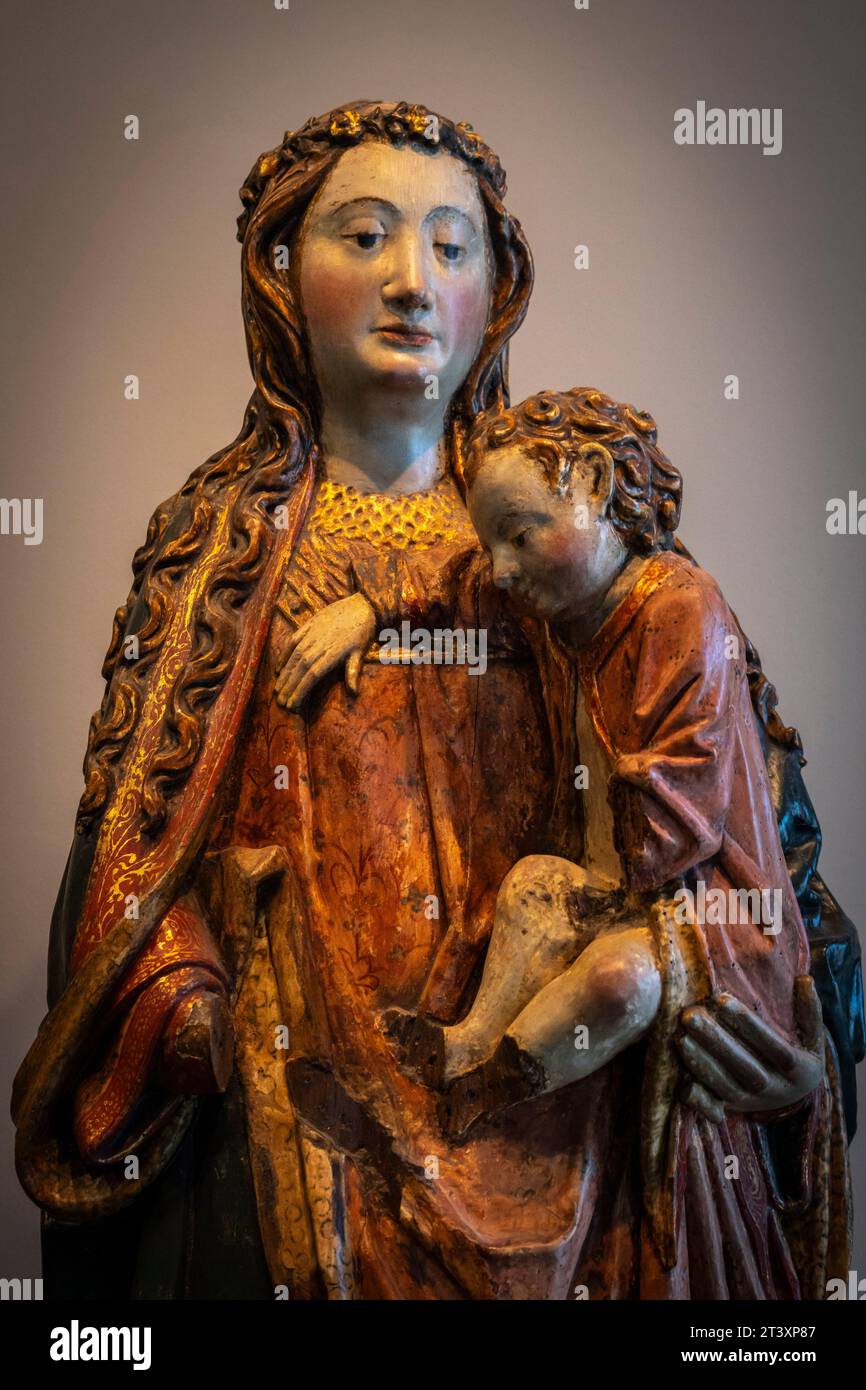 virgin with child, polychrome Gothic carving, 15th century, anonymous ...
