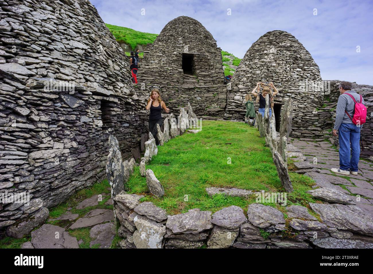 clochans, stone cells. monastery at the top, Skellig Michael island ...
