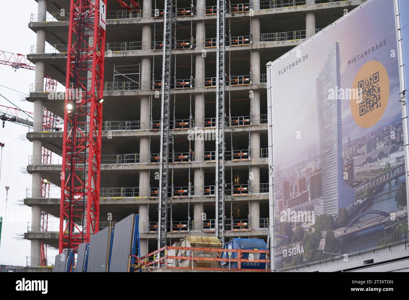 27 October 2023, Hamburg: View of the construction site of the Elbtower ...