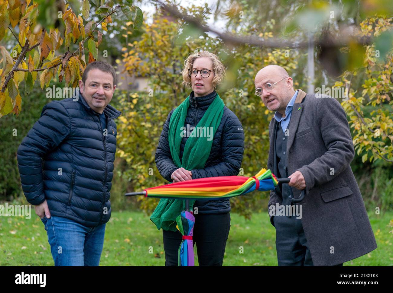 Scottish Green Party leaders Patrick Harvie (right) and Lorna Slater with volunteer David ...