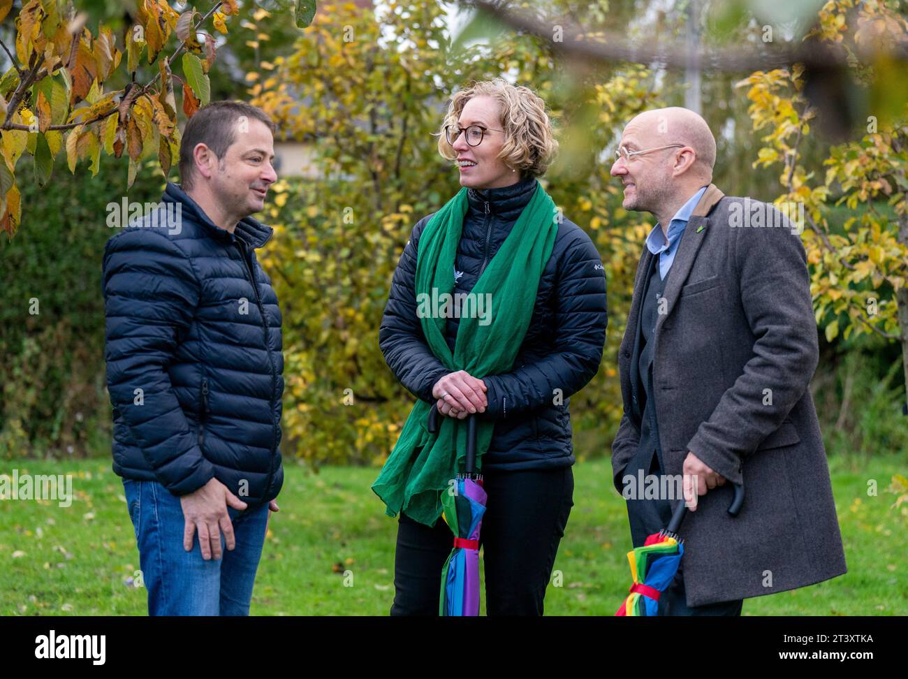 Scottish Green Party leaders Patrick Harvie (right) and Lorna Slater with volunteer David ...