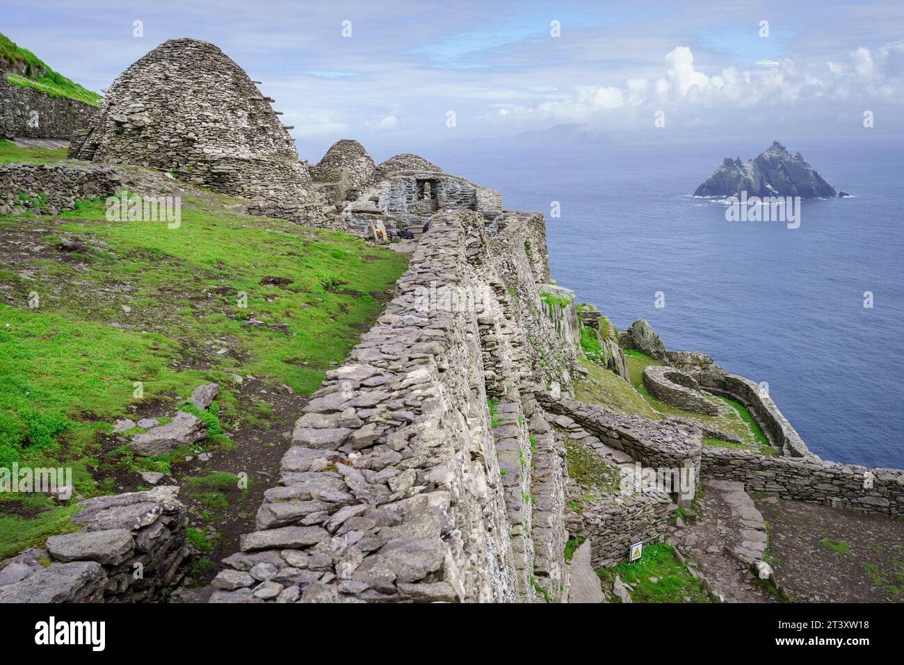 clochans, stone cells. monastery at the top, Skellig Michael island ...