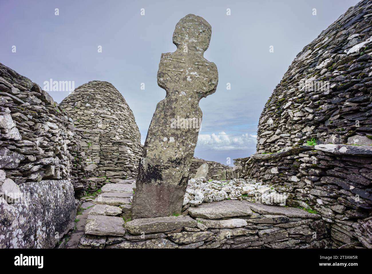 clochans, stone cells. monastery at the top, Skellig Michael island ...